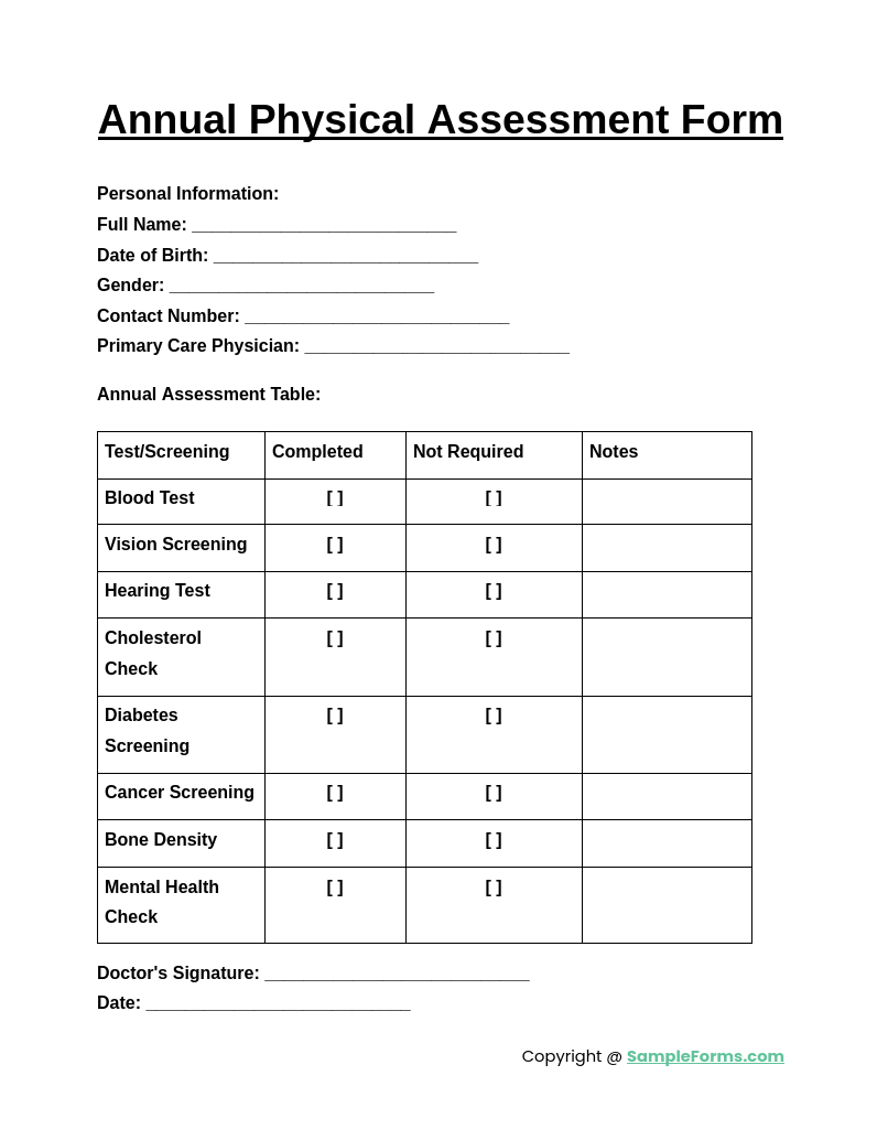 FREE 13+ Physical Assessment Form Samples, PDF, MS Word, Google Docs, Excel