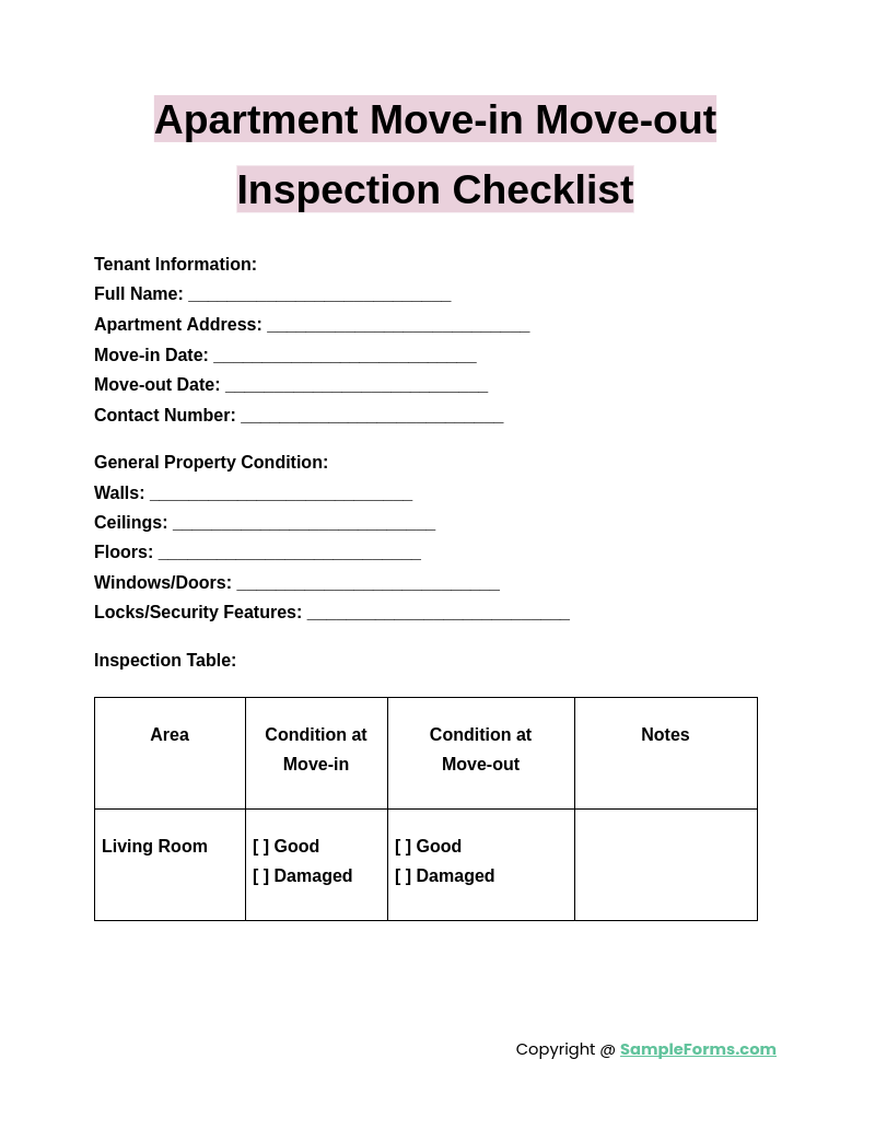 FREE 13+ Move-in / Move-out Inspection Checklist Samples, PDF, MS Word, Google Docs
