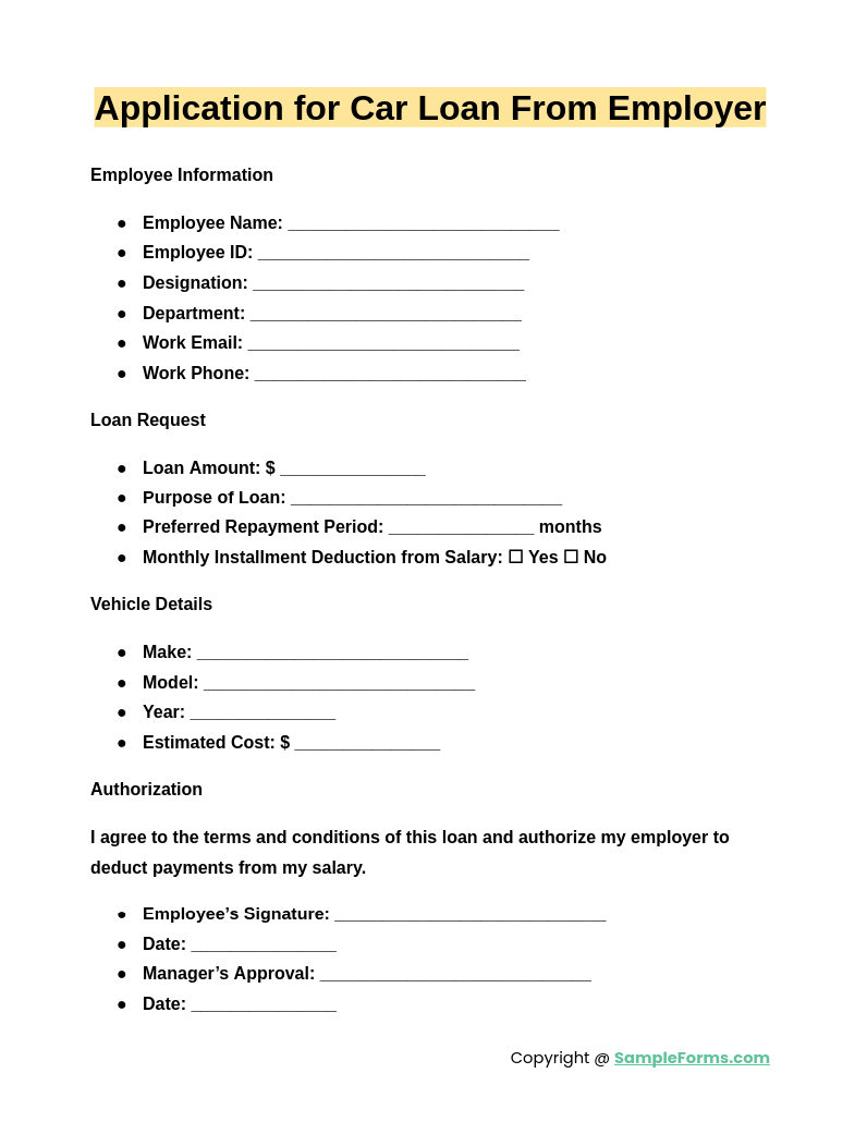 FREE 8+ Car Loan Application Form Samples, PDF, MS Word, Google Docs