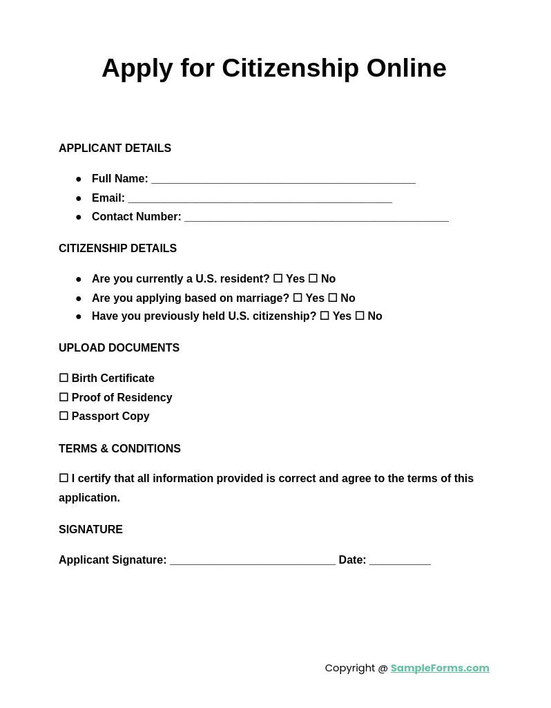 FREE 11+ Citizen Application Form Samples, PDF, MS Word, Google Docs, Excel