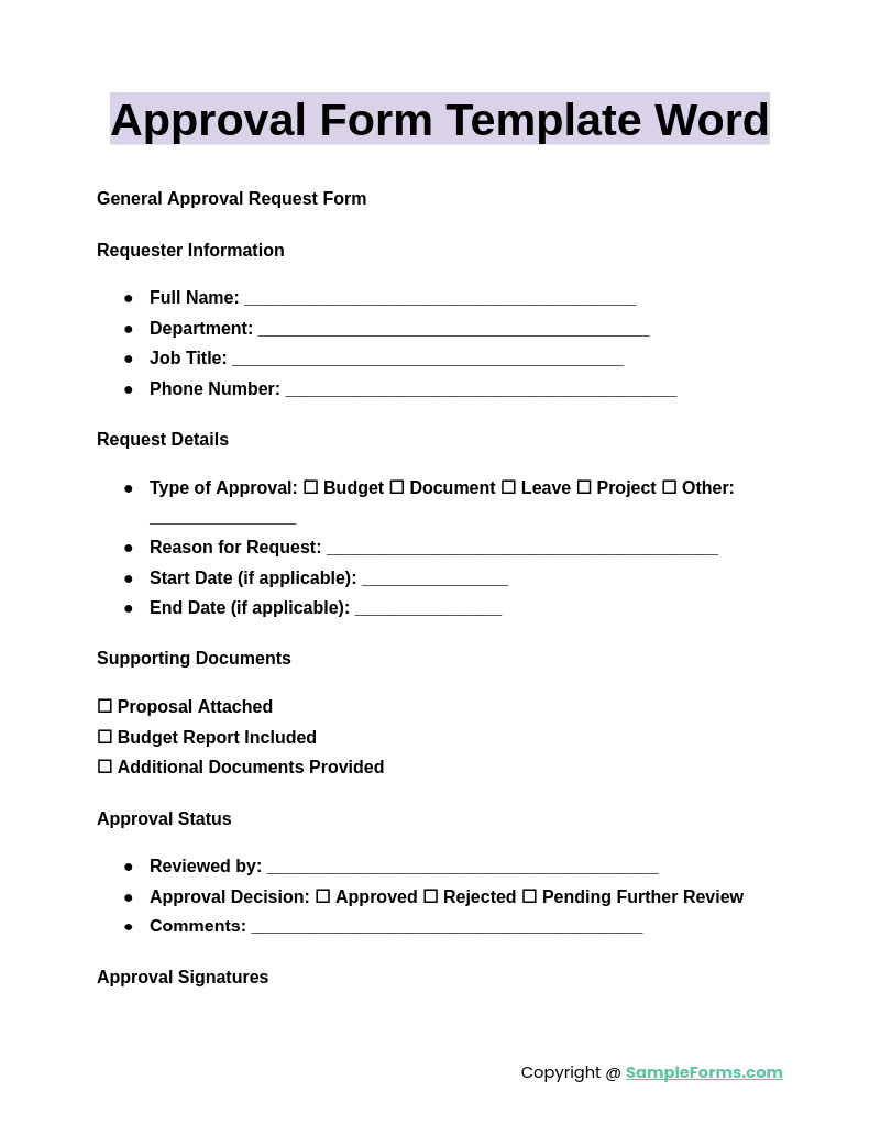 FREE 54+ Approval Form Samples, PDF, MS Word, Google Docs, Excel