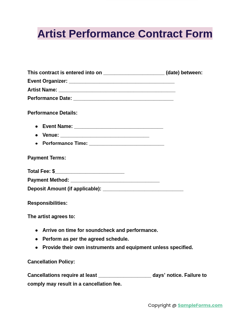 FREE 12+ Performance Contract Form Samples, PDF, MS Word, Google Docs