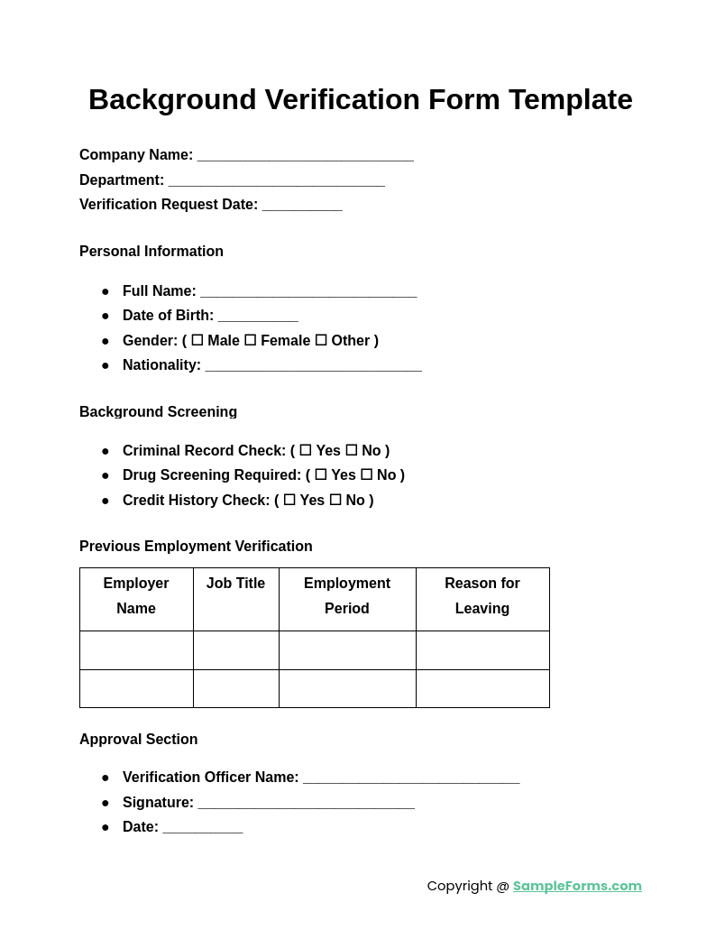 Free 13+ Background Verification Form Samples, PDF, MS Word, Google Docs