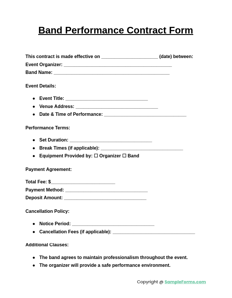 FREE 12+ Performance Contract Form Samples, PDF, MS Word, Google Docs