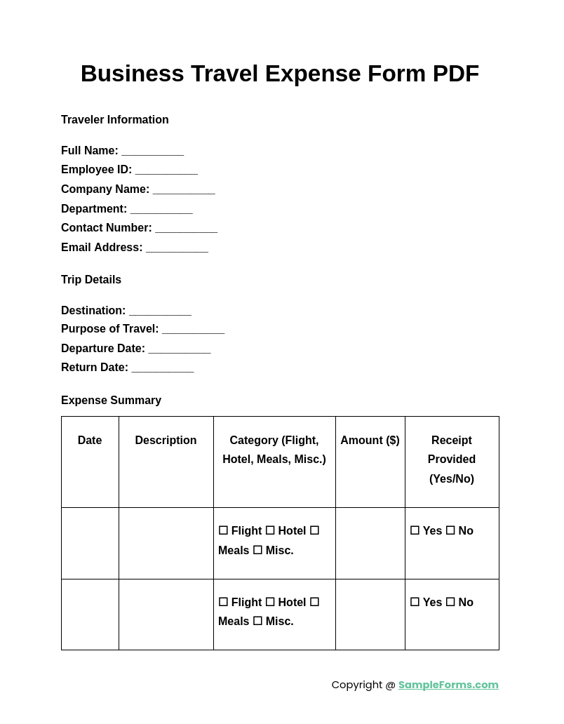 FREE 13+ Travel Expense Form Samples, PDF, MS Word, Google Docs, Excel