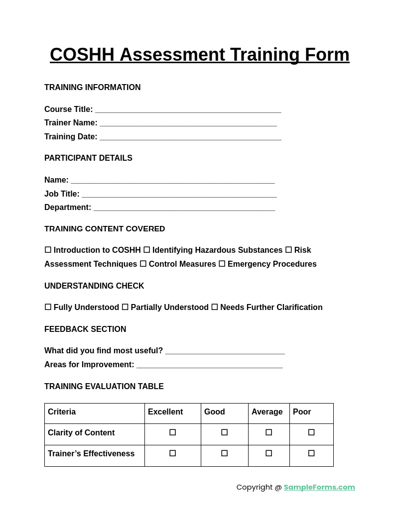 FREE 11+ COSHH Assessment Form Samples, PDF, MS Word, Google Docs