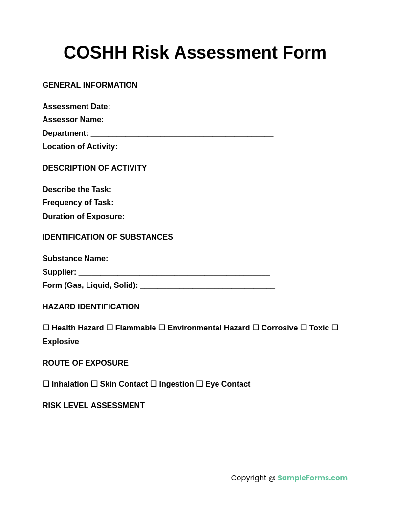 FREE 11+ COSHH Assessment Form Samples, PDF, MS Word, Google Docs