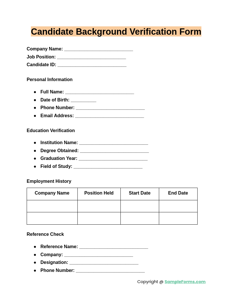 Free 13+ Background Verification Form Samples, PDF, MS Word, Google Docs