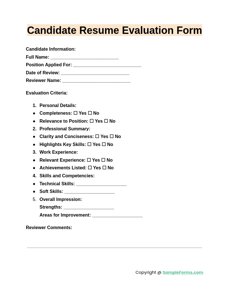 FREE 18+ Resume Evaluation Form Samples, PDF, MS Word, Google Docs