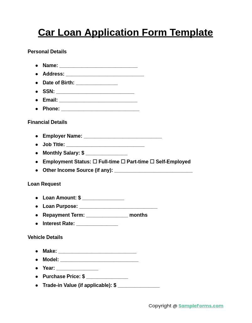FREE 8+ Car Loan Application Form Samples, PDF, MS Word, Google Docs