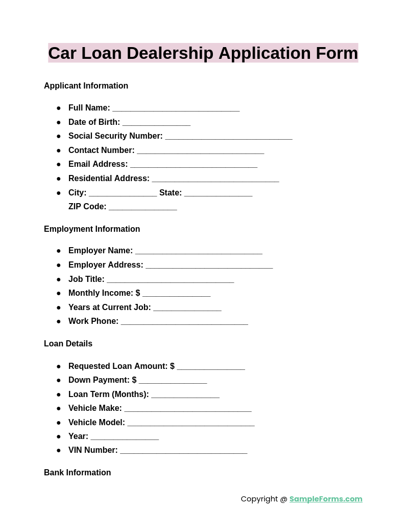 FREE 8+ Car Loan Application Form Samples, PDF, MS Word, Google Docs