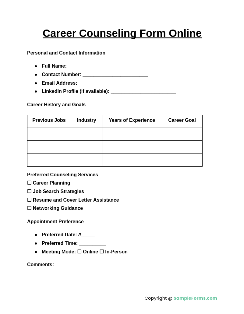 FREE 9+ Career Counseling Form Samples, PDF, MS Word, Google Docs
