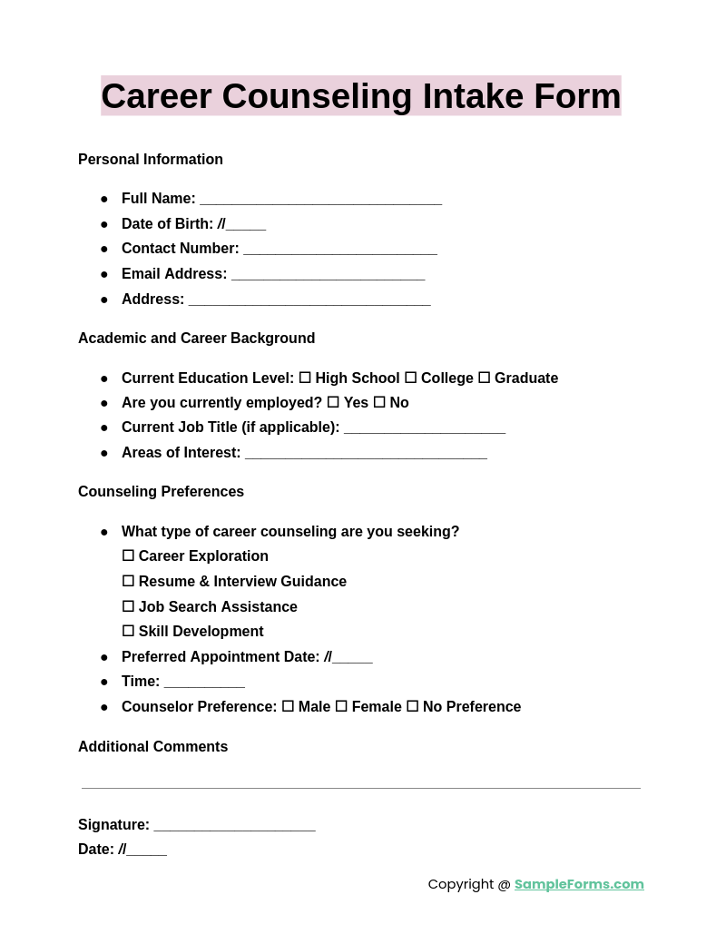FREE 9+ Career Counseling Form Samples, PDF, MS Word, Google Docs