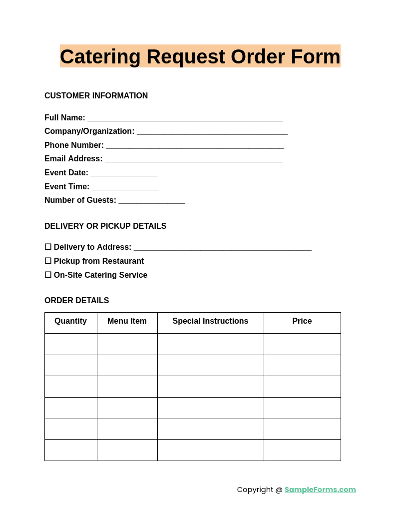 FREE 15+ Catering Order Form Samples, PDF, MS Word, Google Docs, Excel