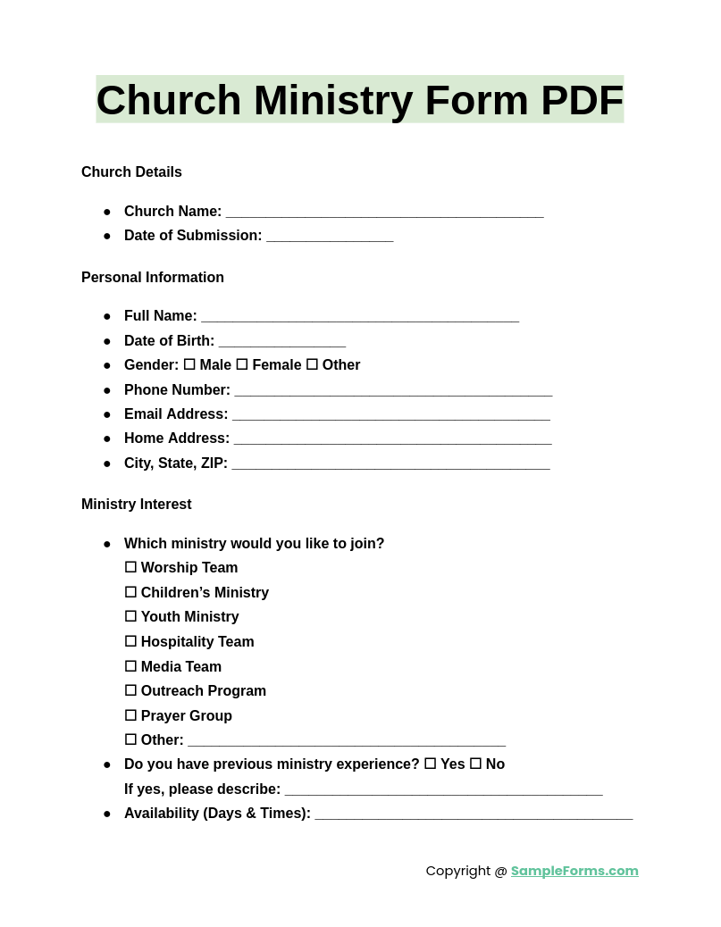 FREE 44+ Church Form Samples, PDF, MS Word, Google Docs, Excel