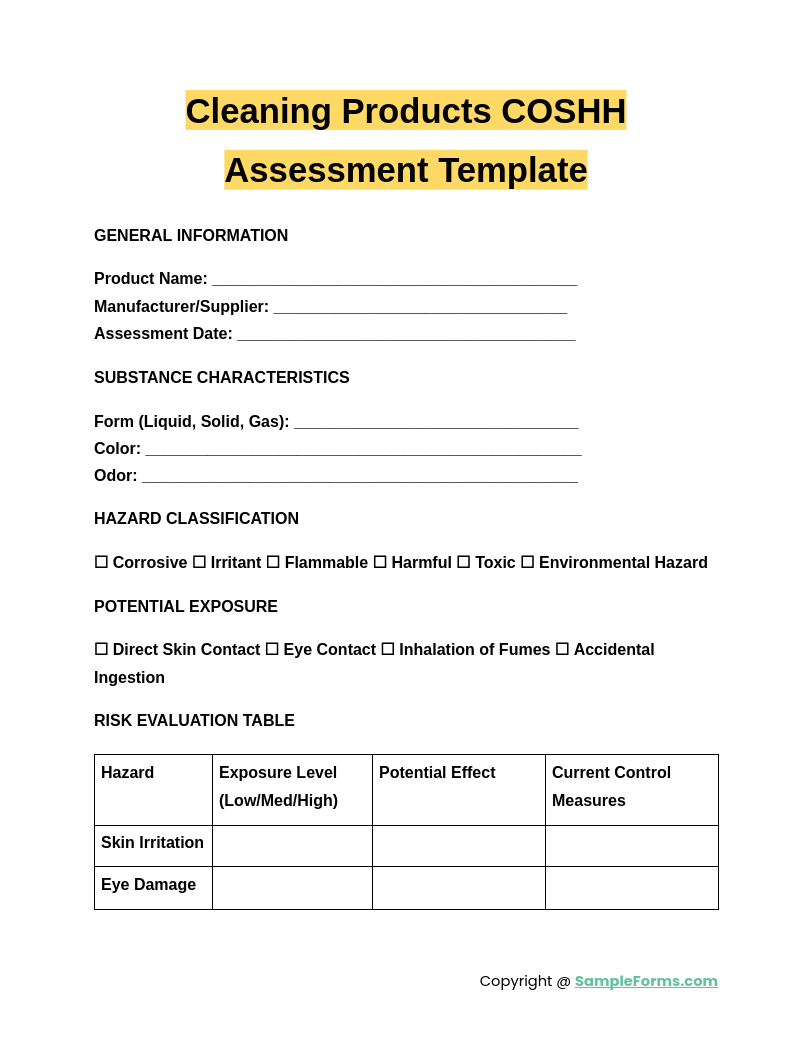 FREE 11+ COSHH Assessment Form Samples, PDF, MS Word, Google Docs