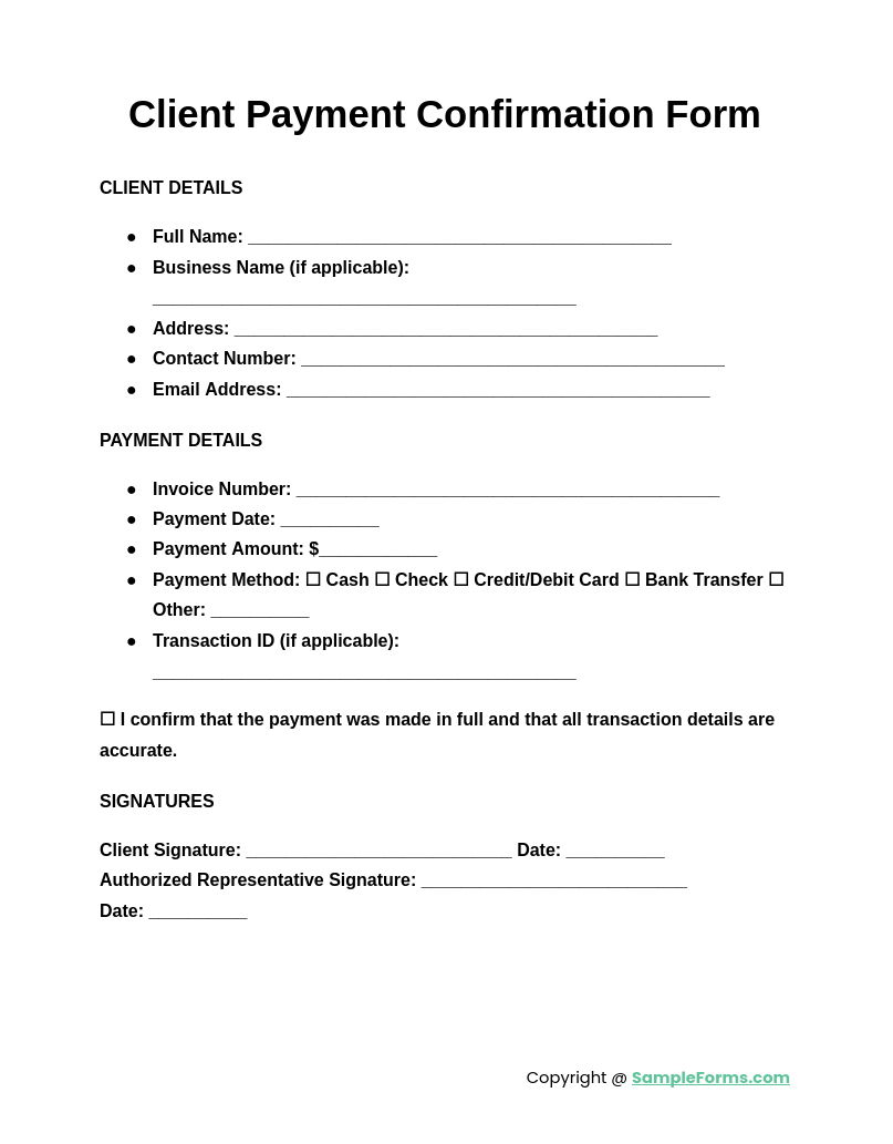 FREE 13+ Payment Confirmation Form Samples, PDF, MS Word, Google Docs