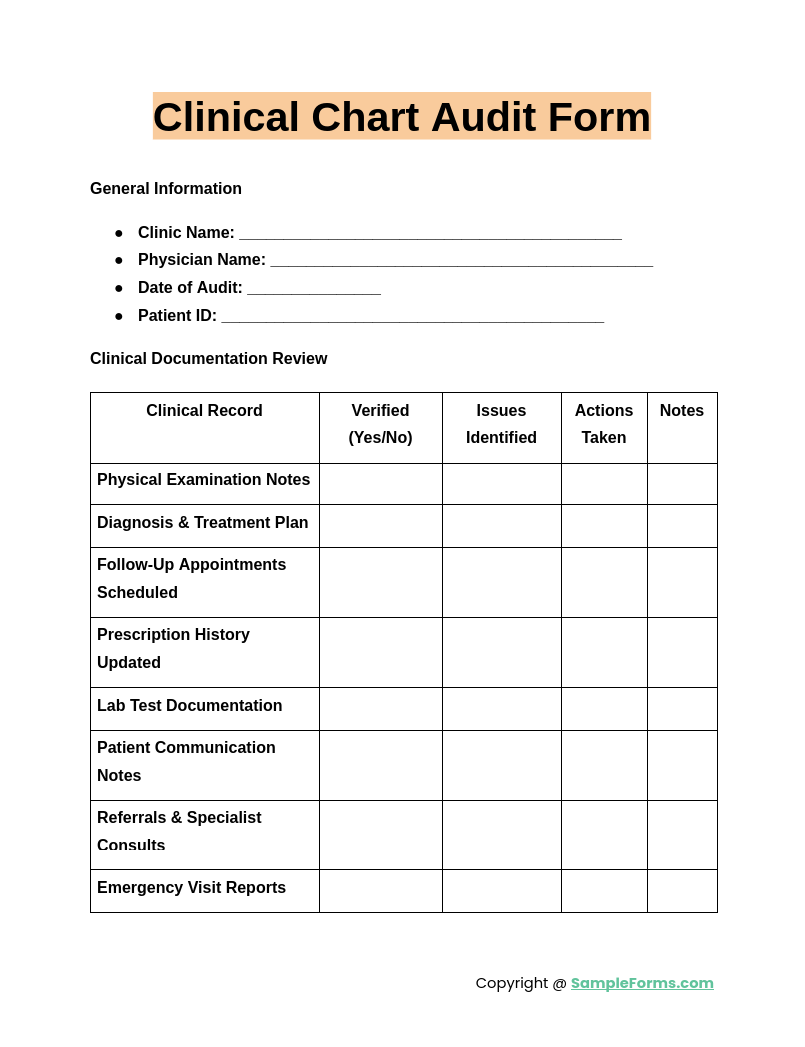 FREE 10+ Chart Audit Form Samples, PDF, MS Word, Google Docs, Excel