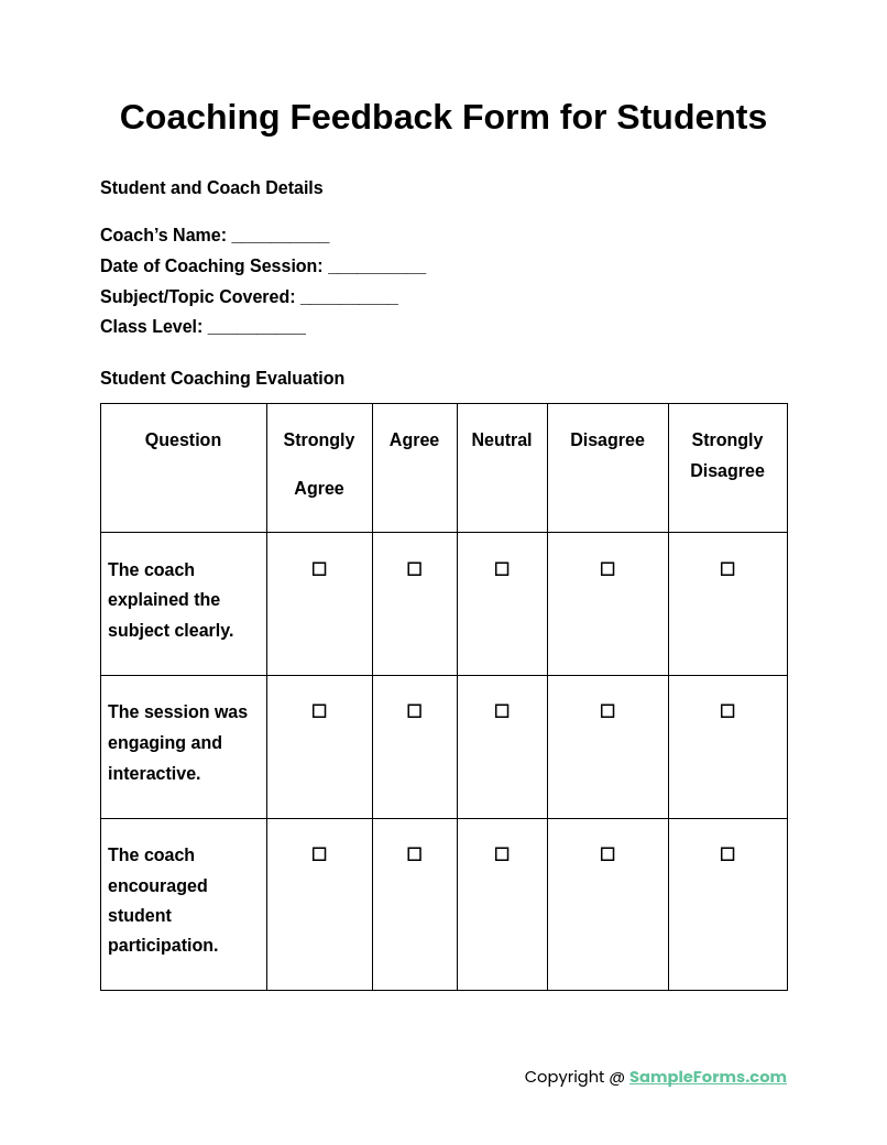 FREE 15+ Coaching Feedback Form Samples, PDF, MS Word, Google Docs, Excel