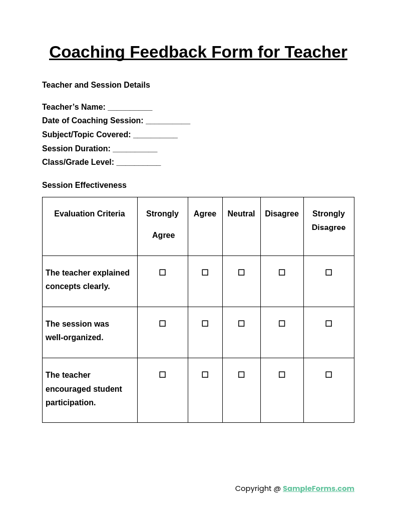 FREE 15+ Coaching Feedback Form Samples, PDF, MS Word, Google Docs, Excel
