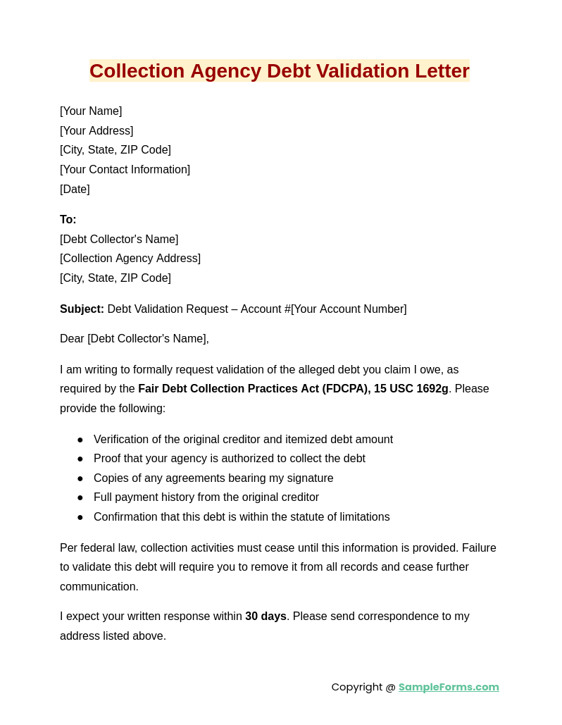 FREE 10+ Debt Validation Letter Samples, PDF, MS Word, Google Docs