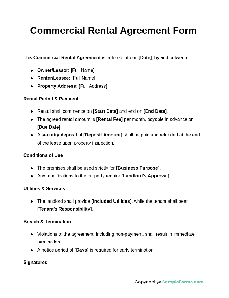 FREE 13+ Commercial Agreement Form Samples, PDF, MS Word, Google Docs