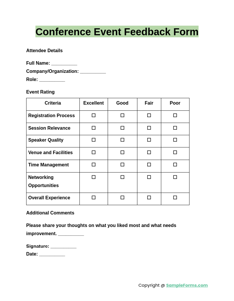 FREE 13+ Conference Feedback Form Samples, PDF, MS Word, Google Docs