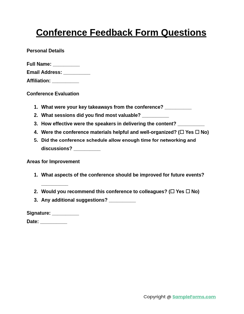 FREE 13+ Conference Feedback Form Samples, PDF, MS Word, Google Docs