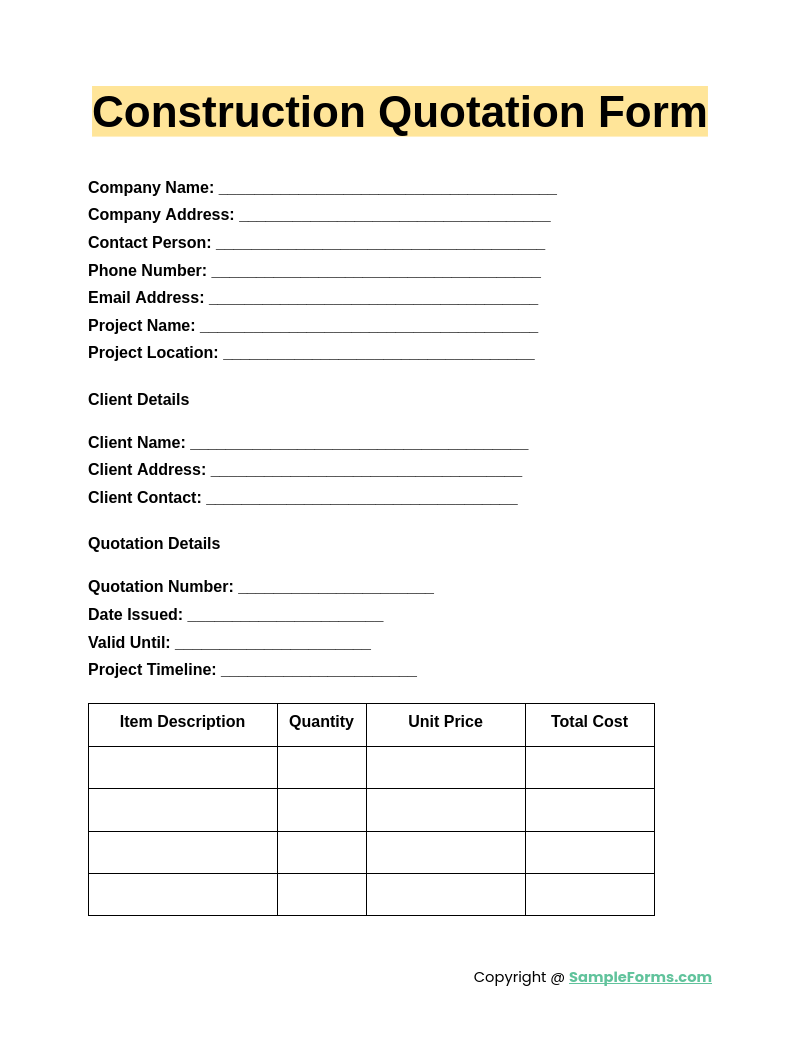 FREE 57+ Quotation Form Samples, PDF, MS Word, Google Docs, Excel