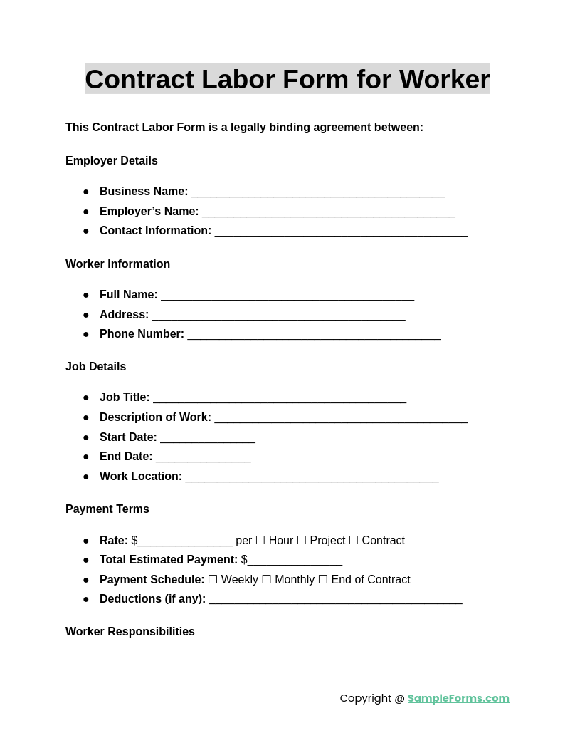 FREE 8+ Contract Labor Form Samples, PDF, MS Word, Google Docs