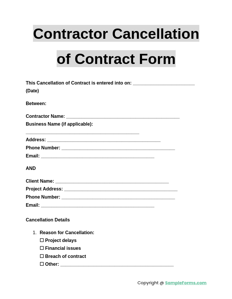 FREE 11+ Cancellation of Contract Form Samples, PDF, MS Word, Google Docs