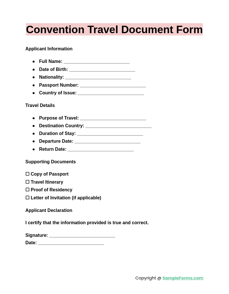 FREE 11+ Travel Document Form Samples, PDF, MS Word, Google Docs