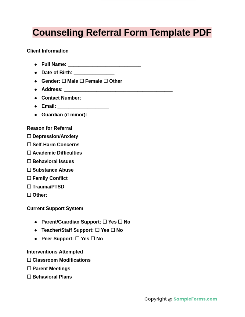 FREE 12+ Counseling Referral Form Samples, PDF, MS Word, Google Docs