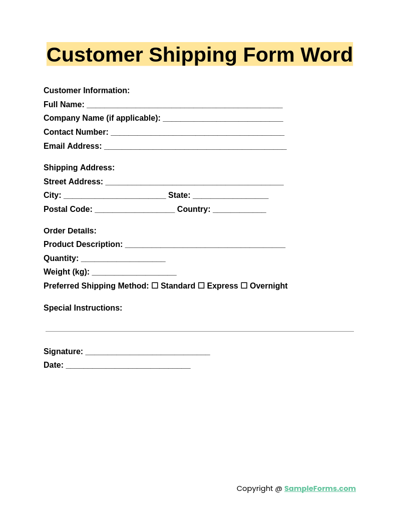 FREE 41+ Shipping Form Samples, PDF, MS Word, Google Docs, Excel