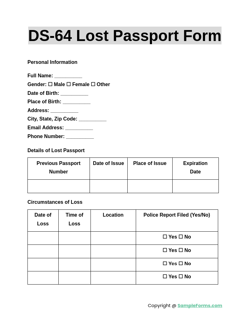 FREE 11+ Lost Passport Form Samples, PDF, MS Word, Google Docs