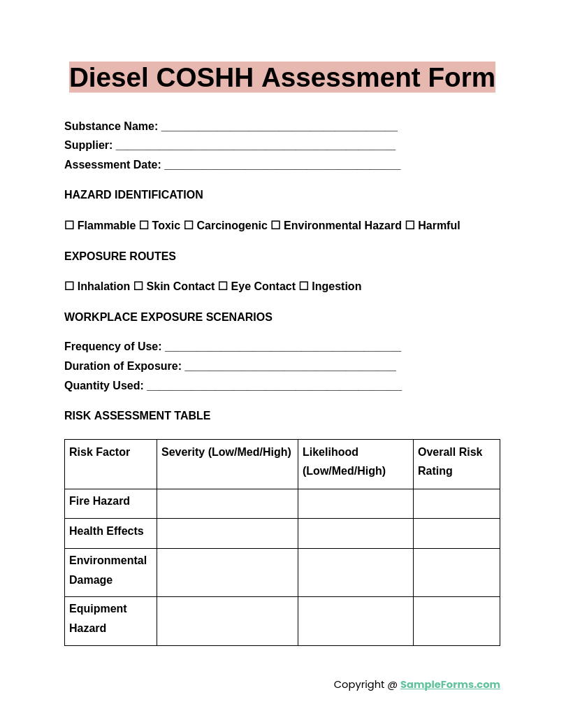 FREE 11+ COSHH Assessment Form Samples, PDF, MS Word, Google Docs