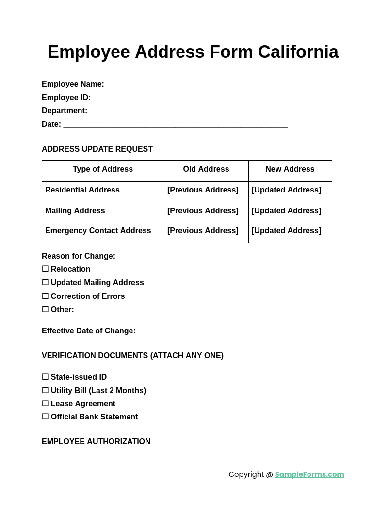 FREE 11+ Employee Address Form Samples, PDF, MS Word, Google Docs