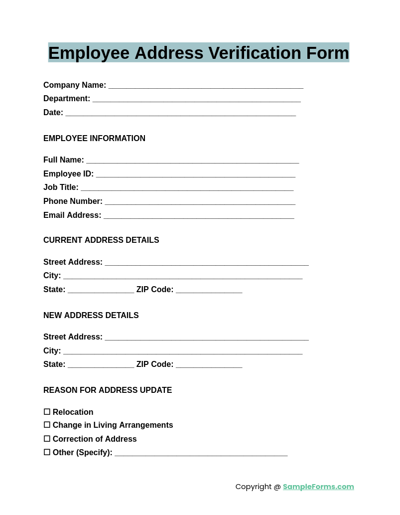 FREE 11+ Employee Address Form Samples, PDF, MS Word, Google Docs