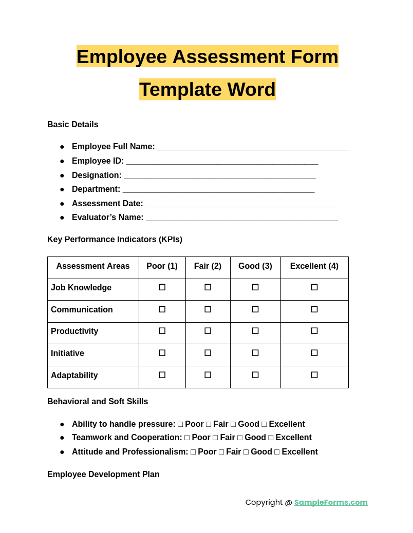 FREE 14+ Employee Assessment Form Samples, PDF, MS Word, Google Docs, Excel