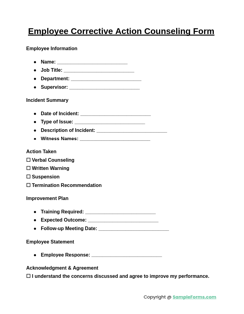 FREE 12+ Employee Counseling Form Samples, PDF, MS Word, Google Docs