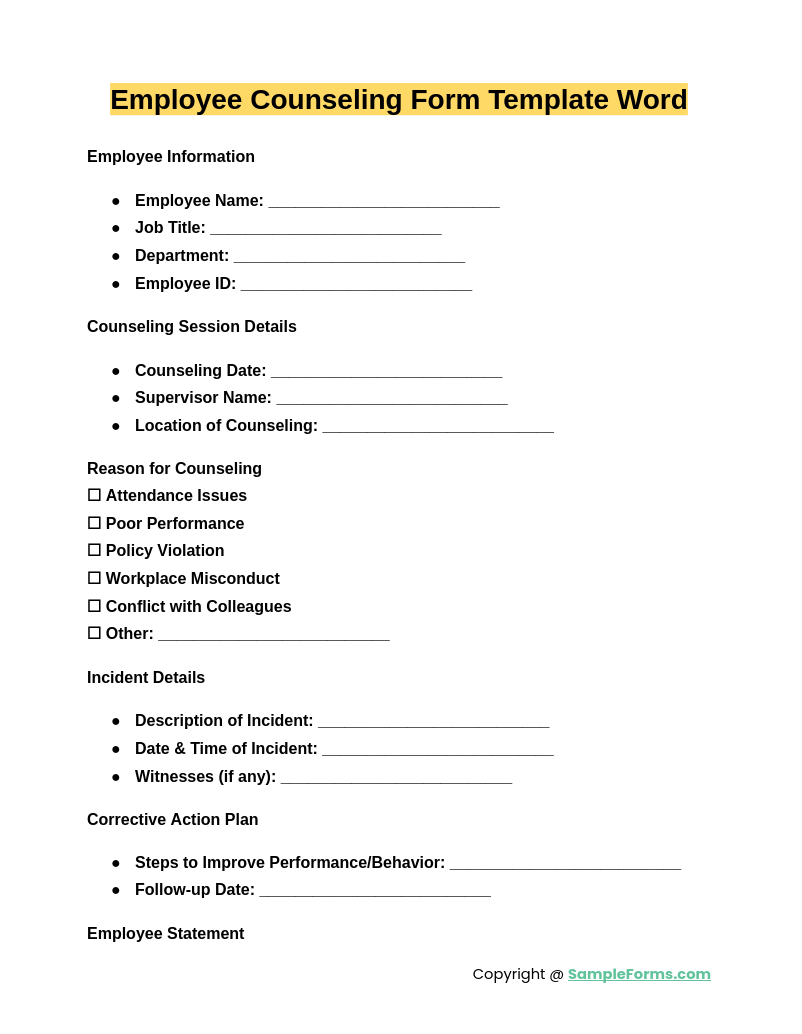 FREE 12+ Employee Counseling Form Samples, PDF, MS Word, Google Docs