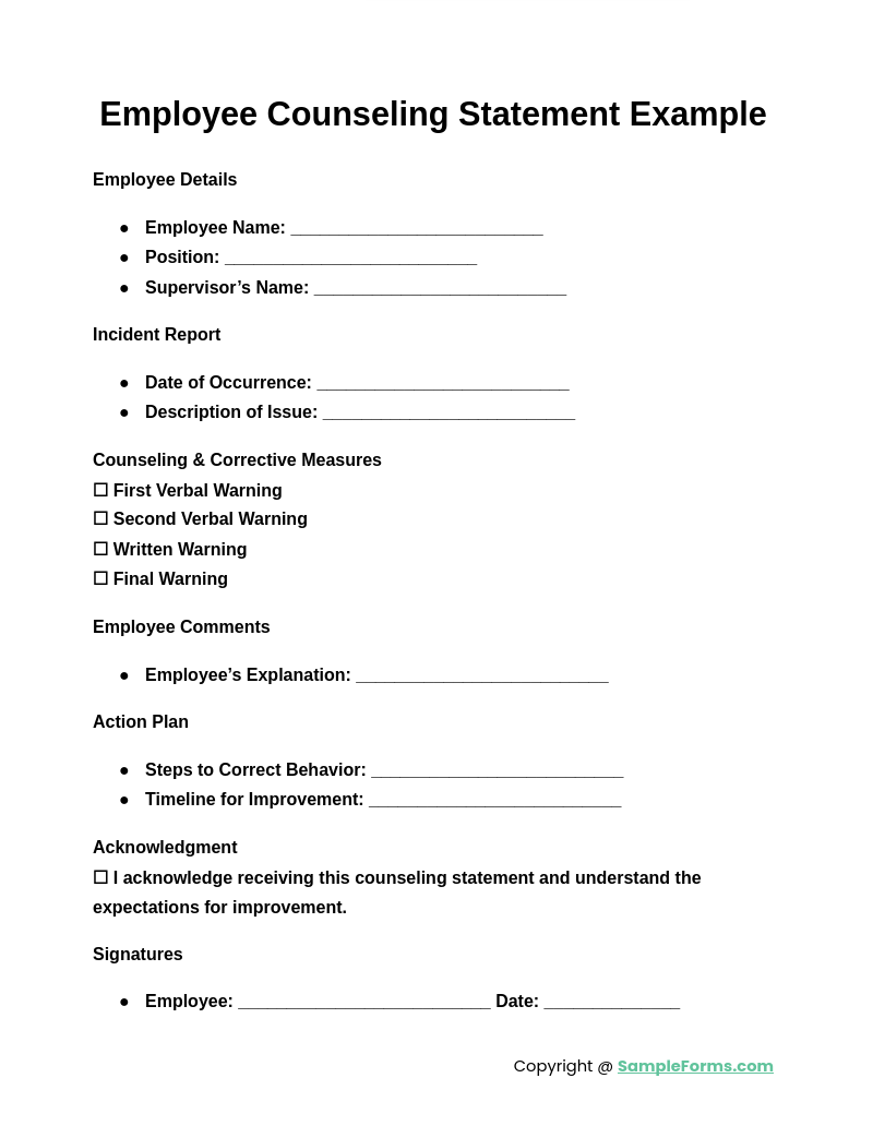 FREE 12+ Employee Counseling Form Samples, PDF, MS Word, Google Docs