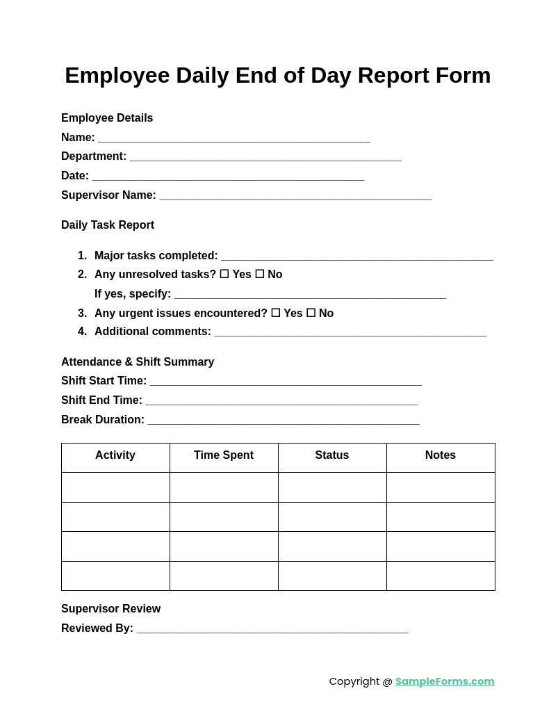 FREE 8+ Employee End of Day Report Form Samples, PDF, MS Word, Google ...
