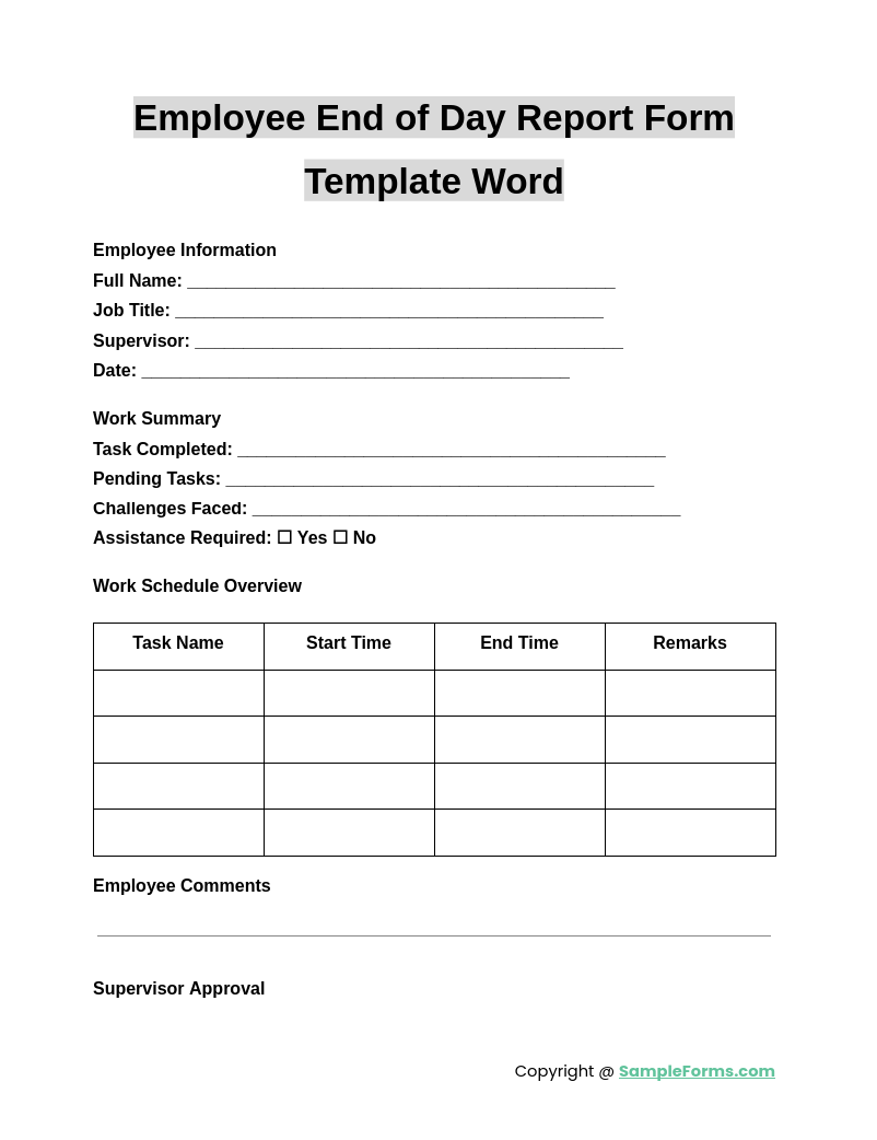 FREE 8+ Employee End of Day Report Form Samples, PDF, MS Word, Google ...