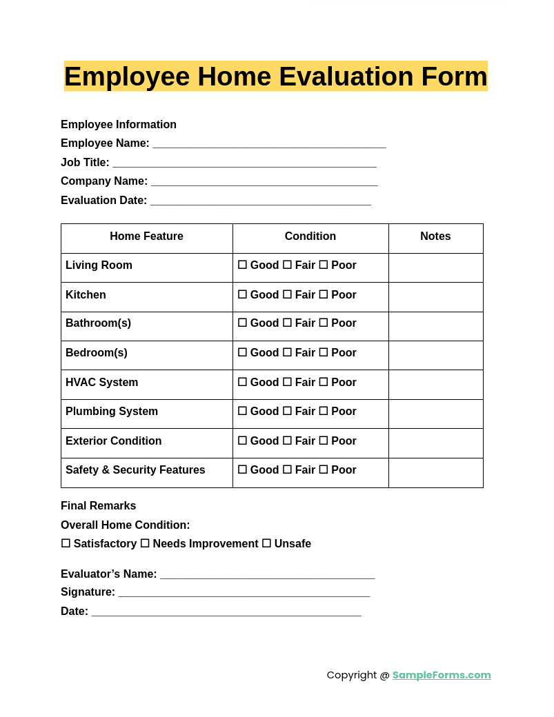 FREE 12+ Home Evaluation Form Samples, PDF, MS Word, Google Docs