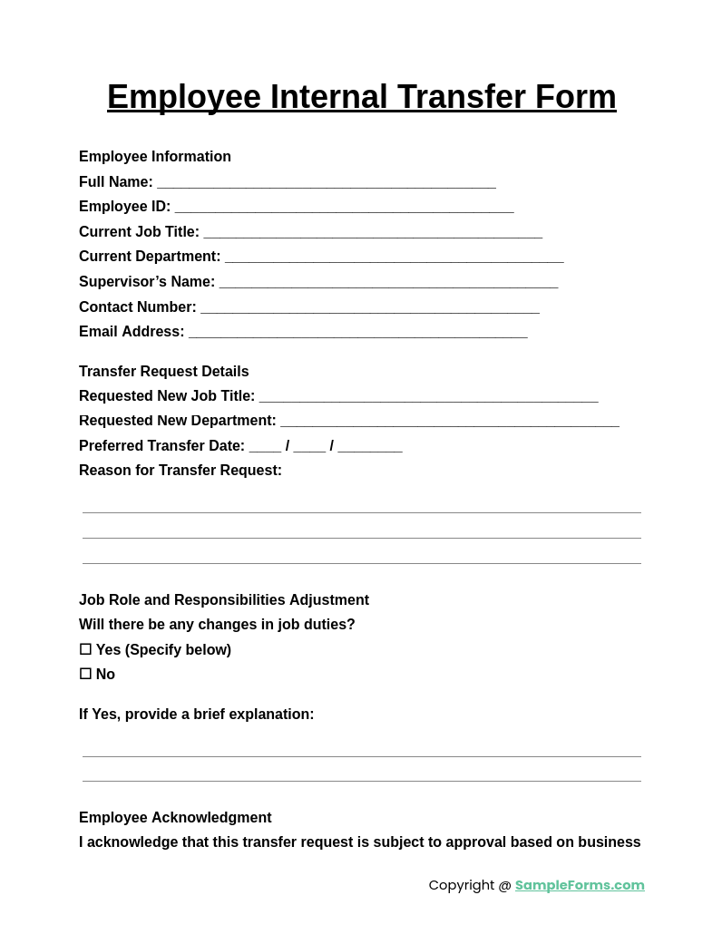 FREE 11+ Employee Transfer Form Samples, PDF, MS Word, Google Docs