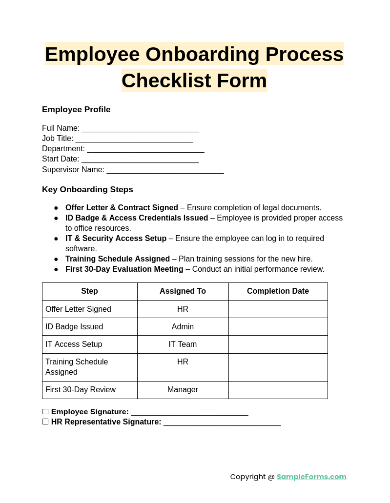 FREE 11+ Employee Onboarding Checklist Form Samples, PDF, MS Word ...