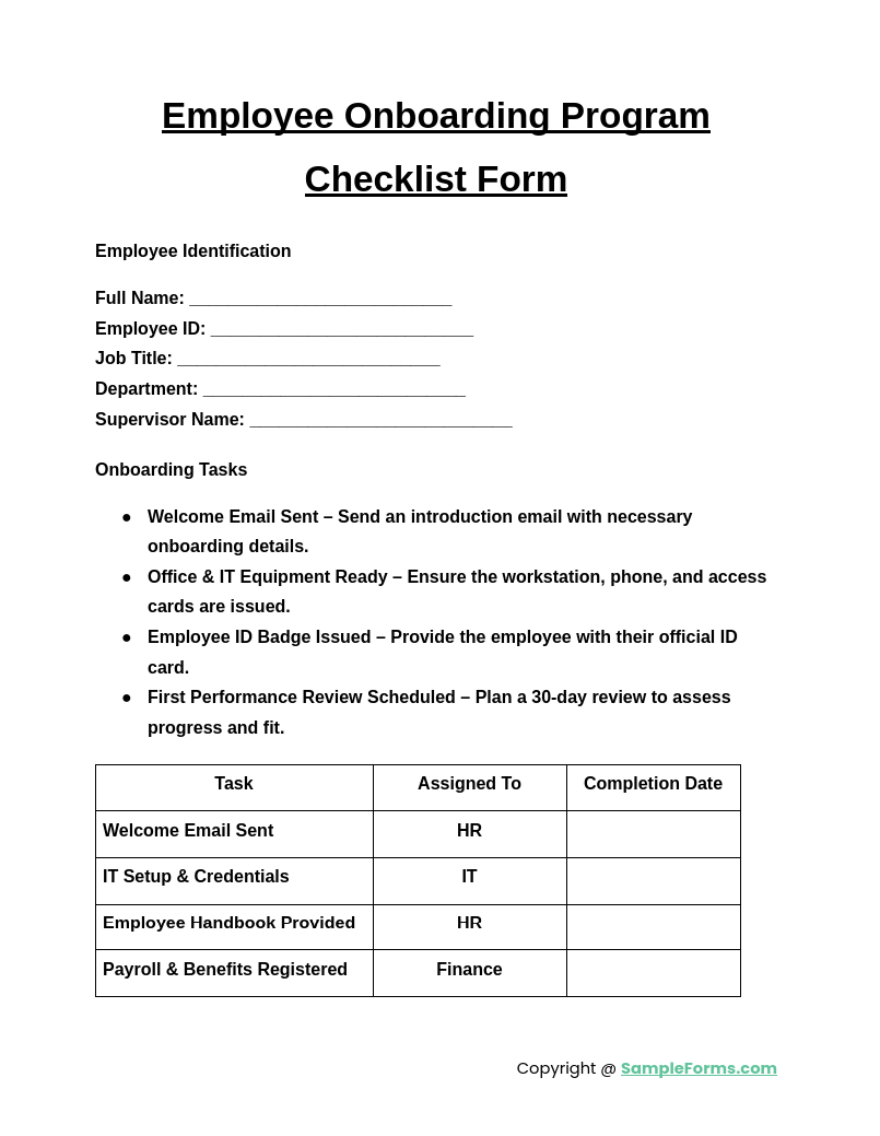 FREE 11+ Employee Onboarding Checklist Form Samples, PDF, MS Word ...