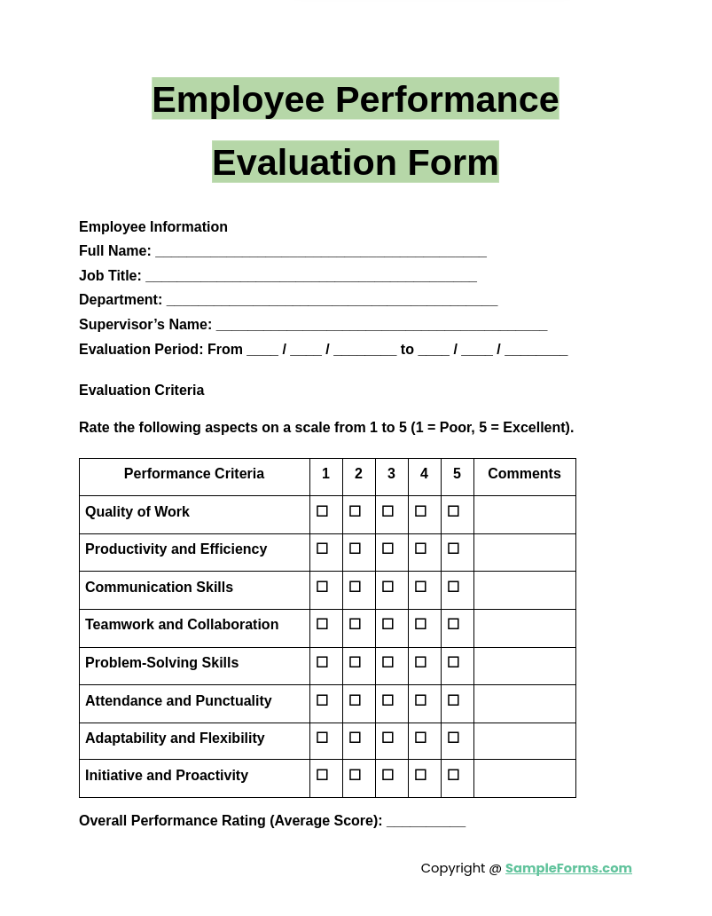 FREE 15+ Performance Evaluation Form Samples, PDF, MS Word, Google Docs ...