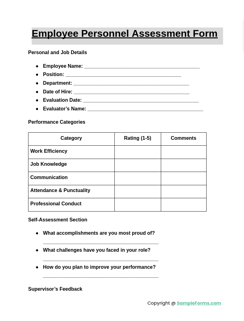 FREE 14+ Employee Assessment Form Samples, PDF, MS Word, Google Docs, Excel
